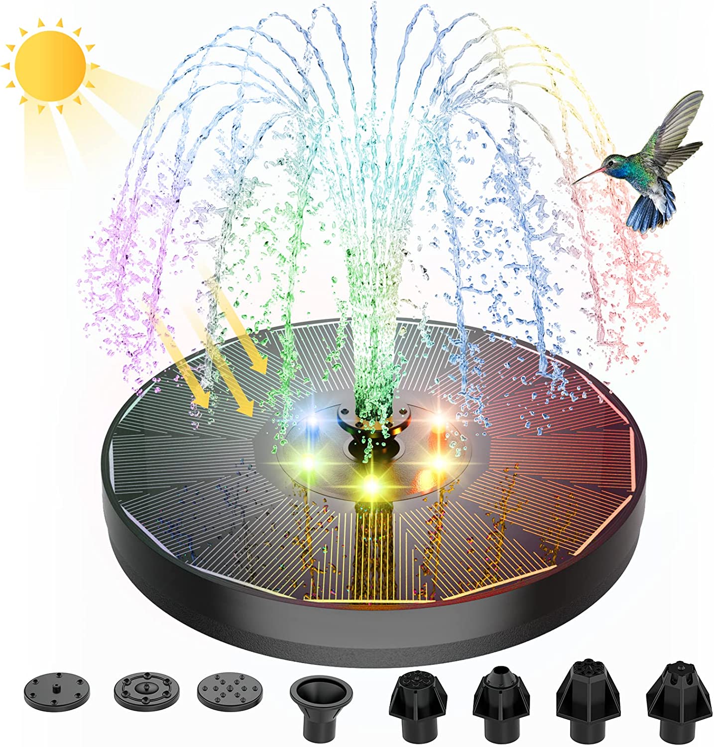LumiFlow – Solcelledrevet springvand med farveskiftende LED-lys ...